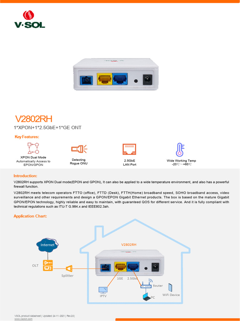 C14.datasheet - Xpon Ont v2802rh | PDF | Fiber To The X | Information And Communications Technology