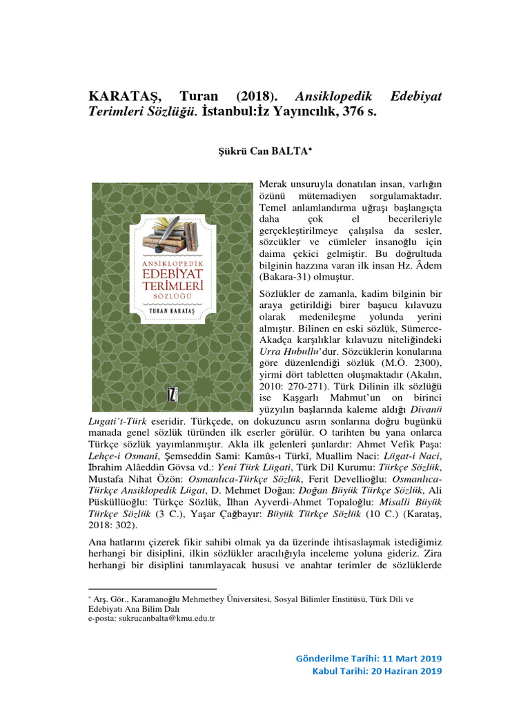 Sukru Can Balta Karatas Turan 2018 Ansik | PDF
