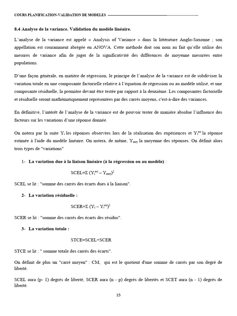 Analyse de la Variance et Modèles Linéaires | PDF | Régression linéaire ...