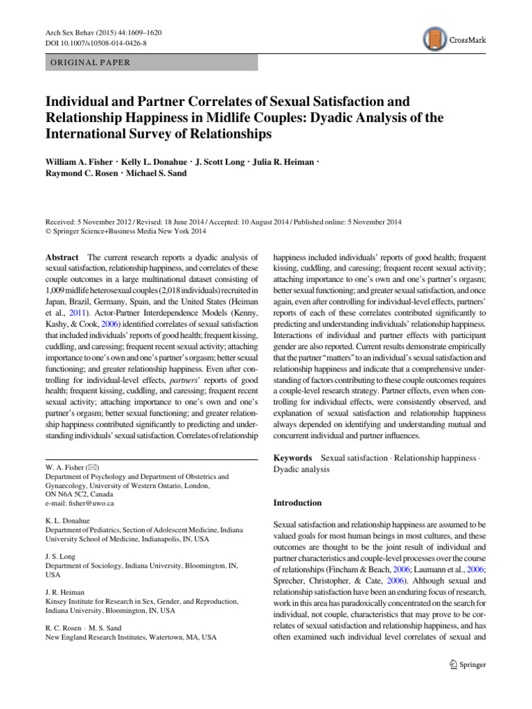 Individualand Partner Correlatesof Sexual Satisfactionand Relationship Happiness Pdf