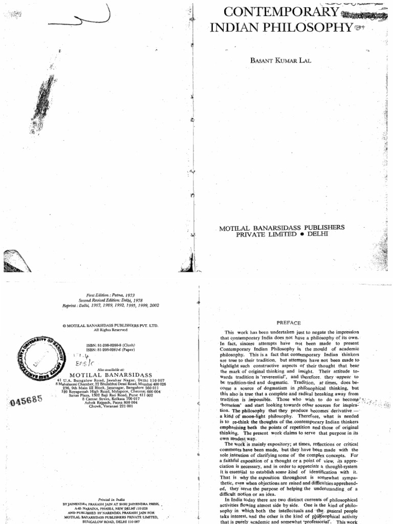 Contemporary Indian Philosophy Basant Kumar Lal MLBD | PDF