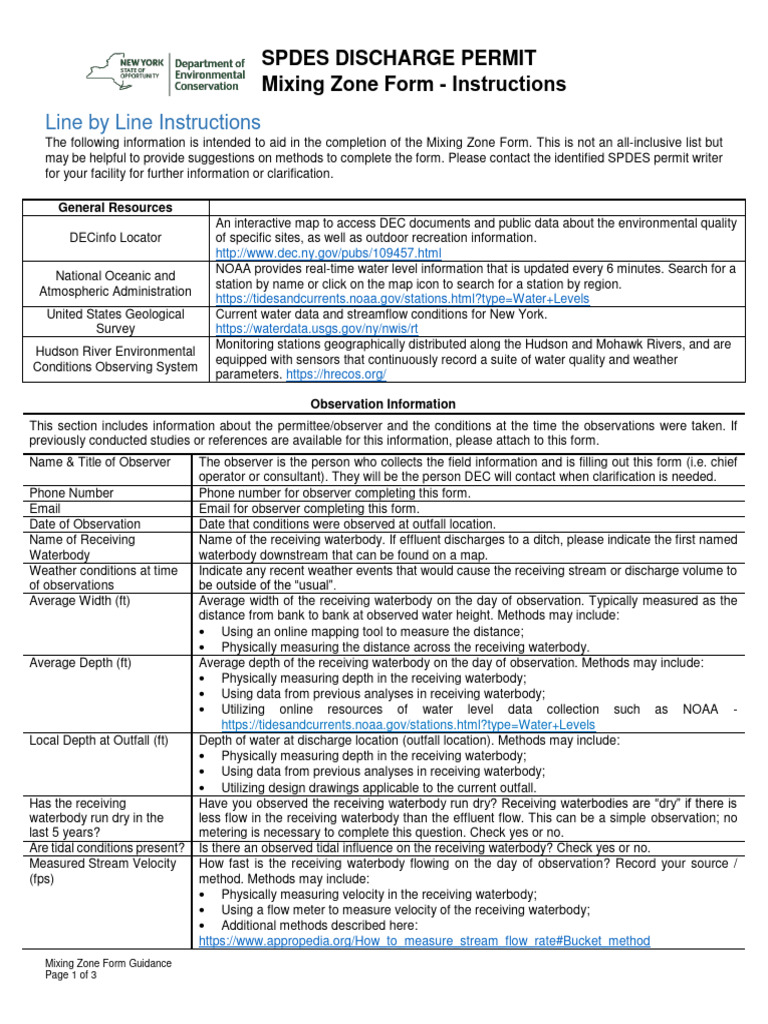 Main - Instructions For Spdes Discharge Permit Mixing Zone Form New ...