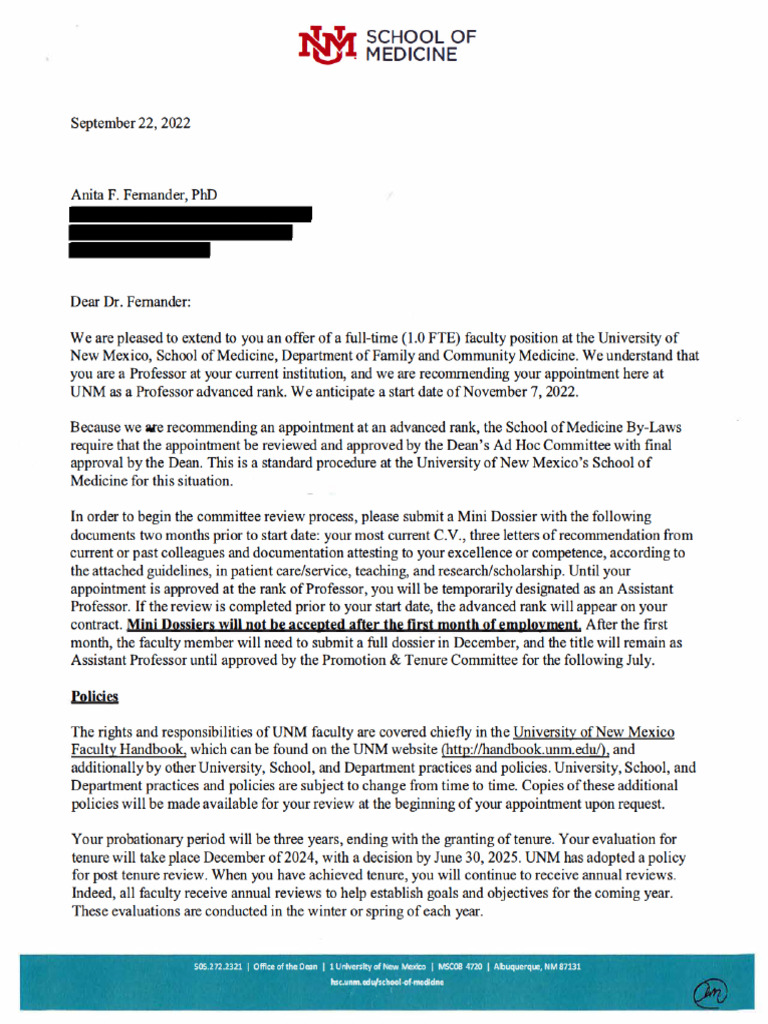 Fernander Offer UNM | PDF | Mentorship | Salary