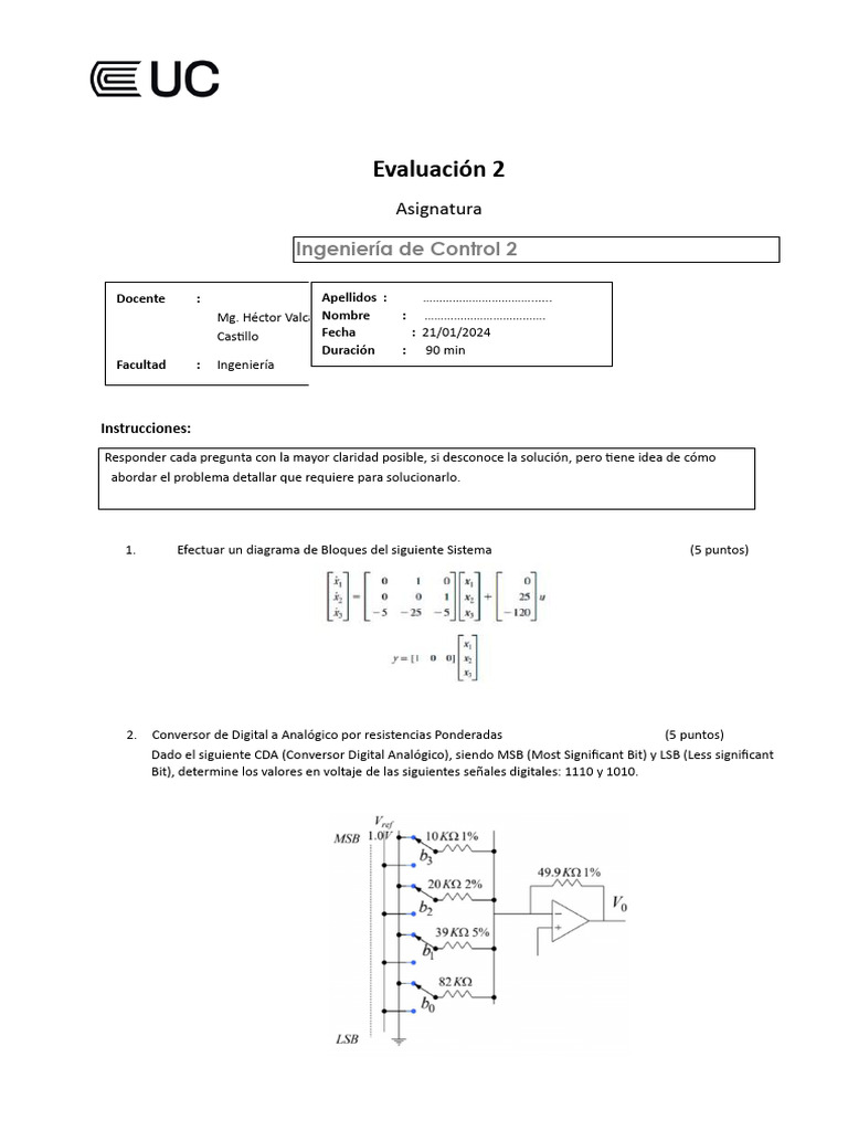Evaluación 2. Ing de Control | PDF