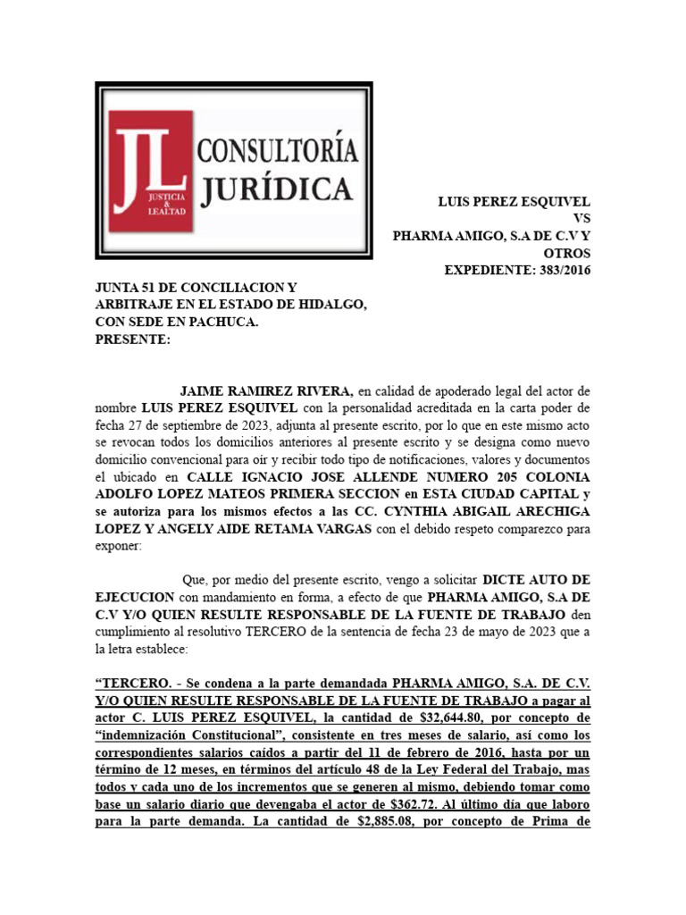 solicitud de ejecucion de laudo | PDF | Gobierno solicitud de ejecucion de laudo | PDF | Gobierno