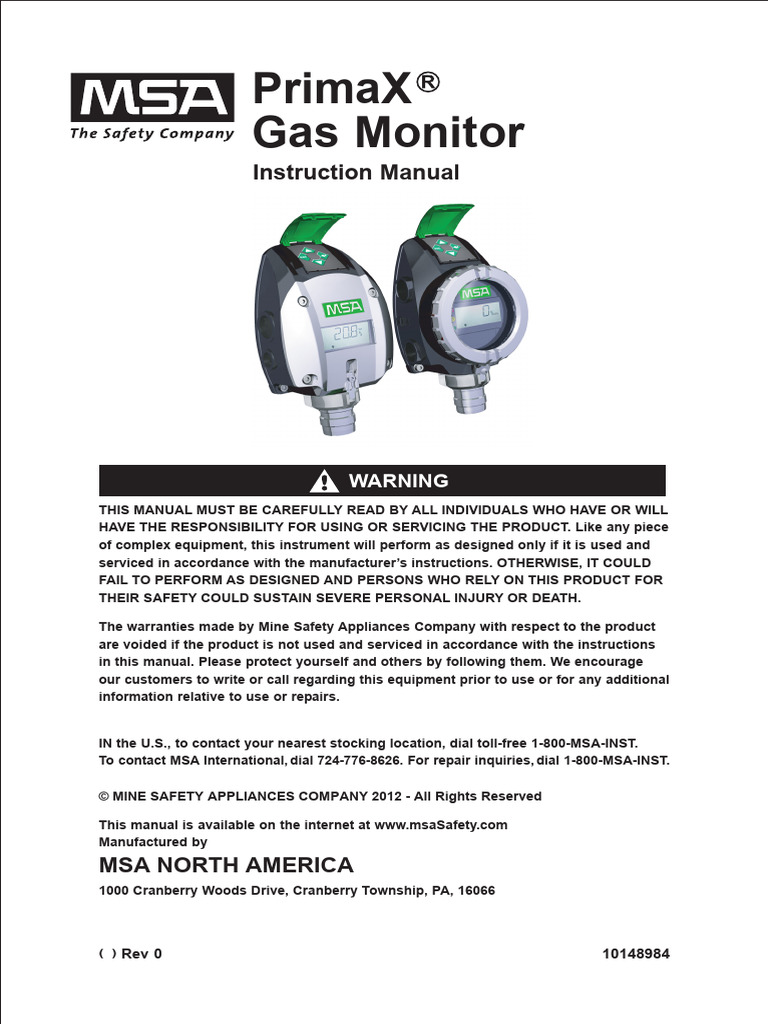 PrimaX Gas Monitor Instruction Manual | PDF