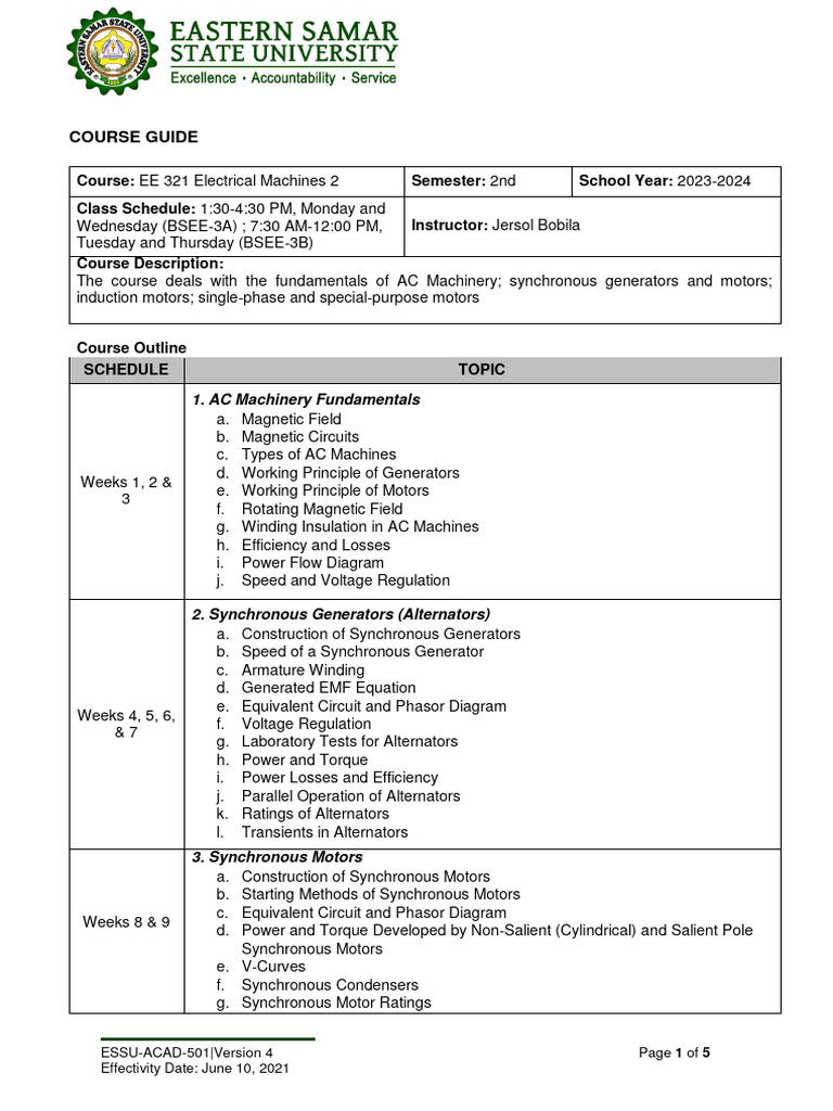 Ee 321 Electrical Machines 2 Guide Pdf Electric Motor Electric