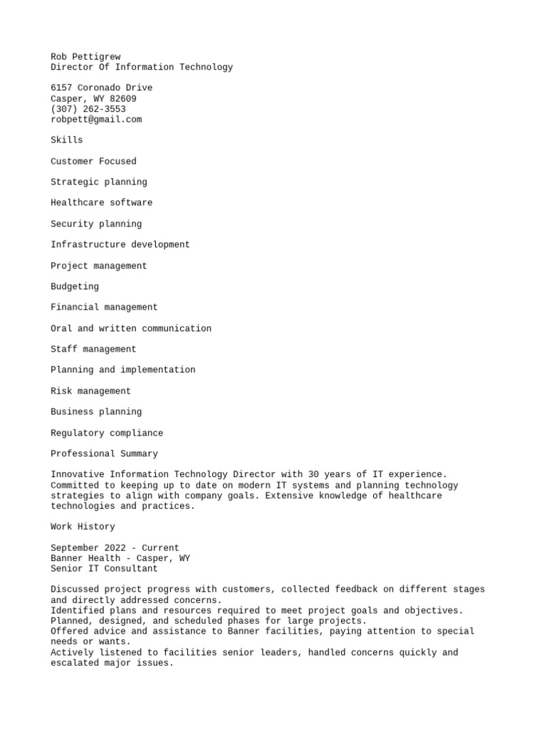 Rob Pettigrew Resume | PDF | Electronic Health Record | Information ...