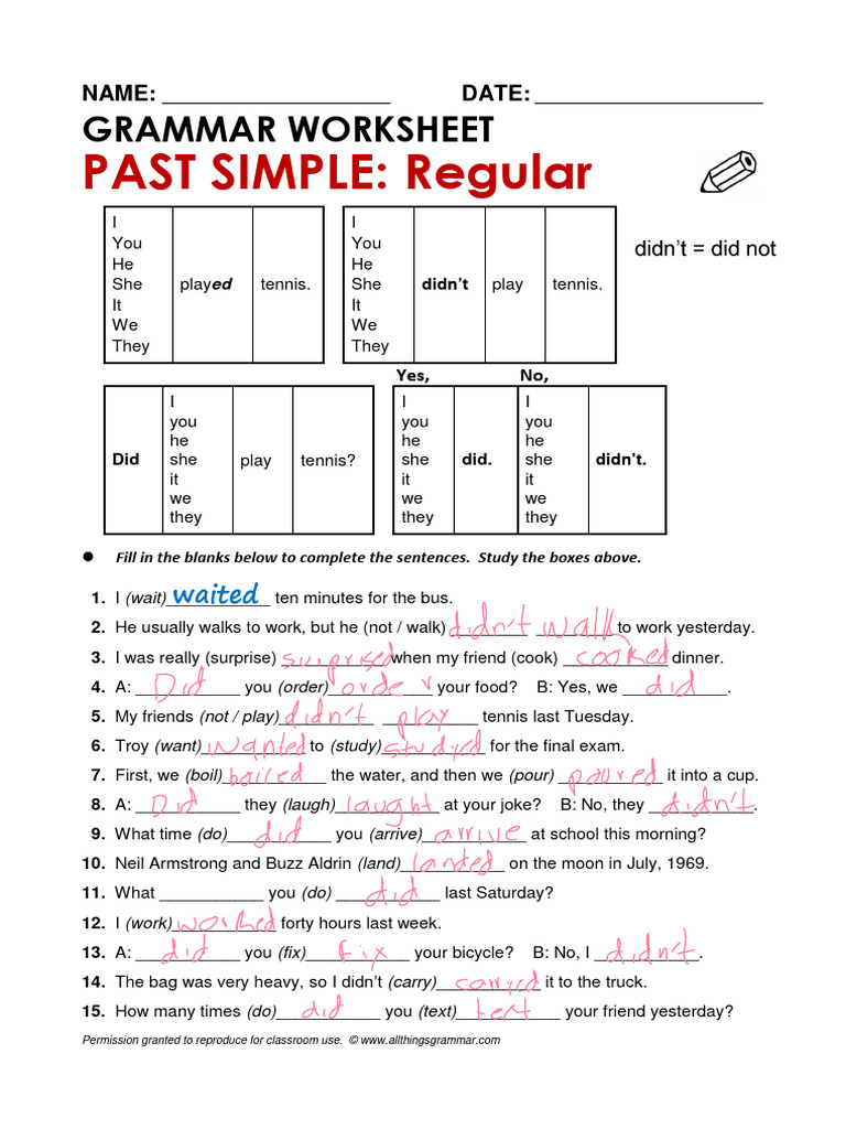 Past Simple Grammar Worksheet | PDF