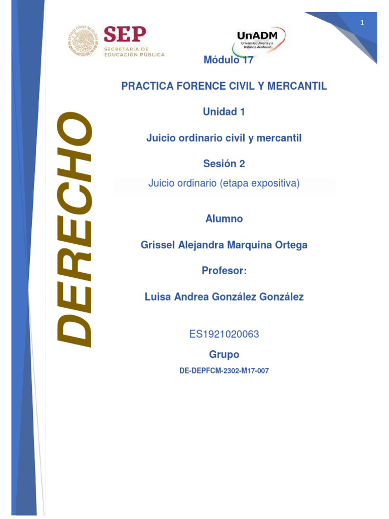 Módulo 17 Practica Forence Civil Y Mercantil Unidad 1 Juicio Ordinario ...