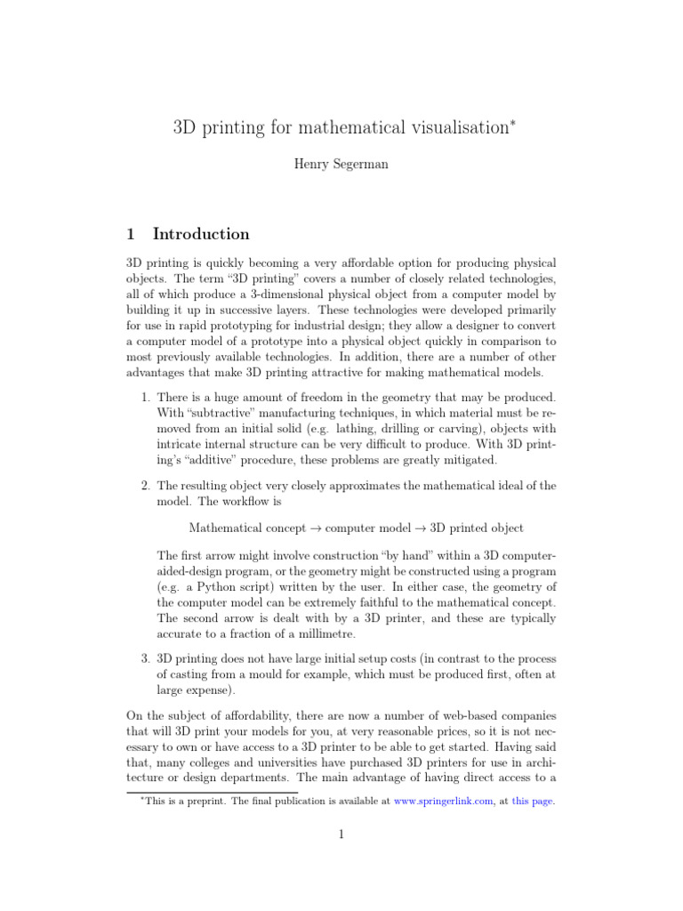 3D Printing For Mathematical Visualisati | PDF | 3 D Computer Graphics | 3 D Printing