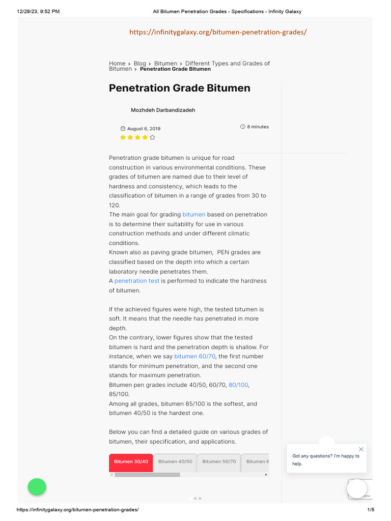 Bitumen Penetration Grades Guide | PDF | Materials | Physical Sciences