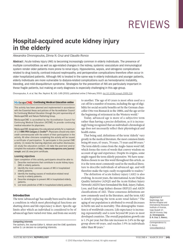 Hospital-Acquired Acute Kidney Injury in The Elderly | PDF | Chronic ...