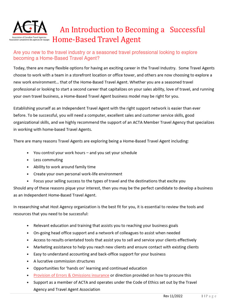 ACTA - Canadian Home-Based Travel Agencies Rev | PDF | Travel Agency | Business