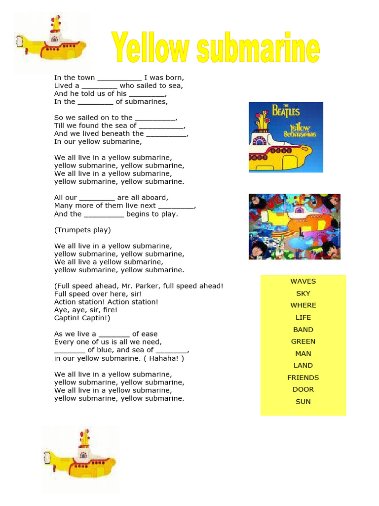 Yellow Submarine Lyrics and Activities | PDF
