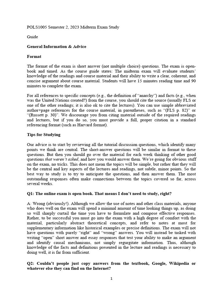 POLS1005 Midterm Exam Guide 2023 | PDF | Turnitin | Citation