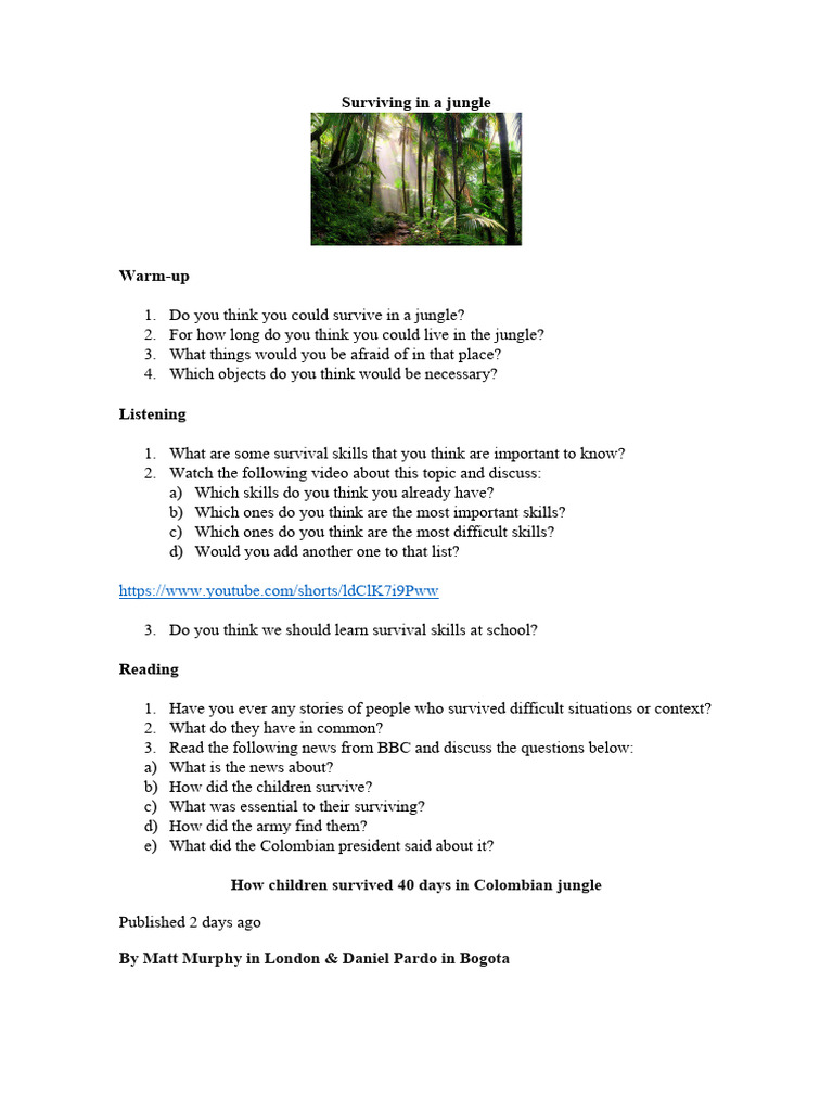 Surviving in A Jungle - Lesson Plan | PDF