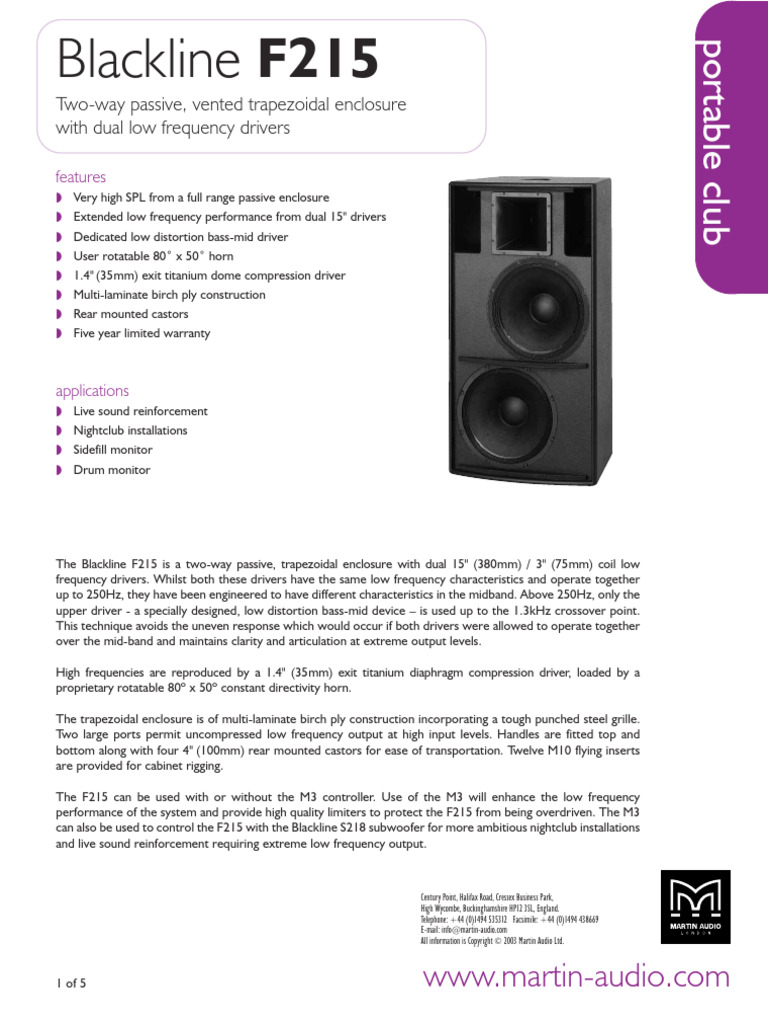 F215 Datasheet | Download Free PDF | Loudspeaker | Electronics