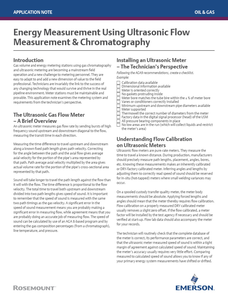 Application Note Energy Measurement Using Ultrasonic Flow Measurement Chromatography Rosemount ...