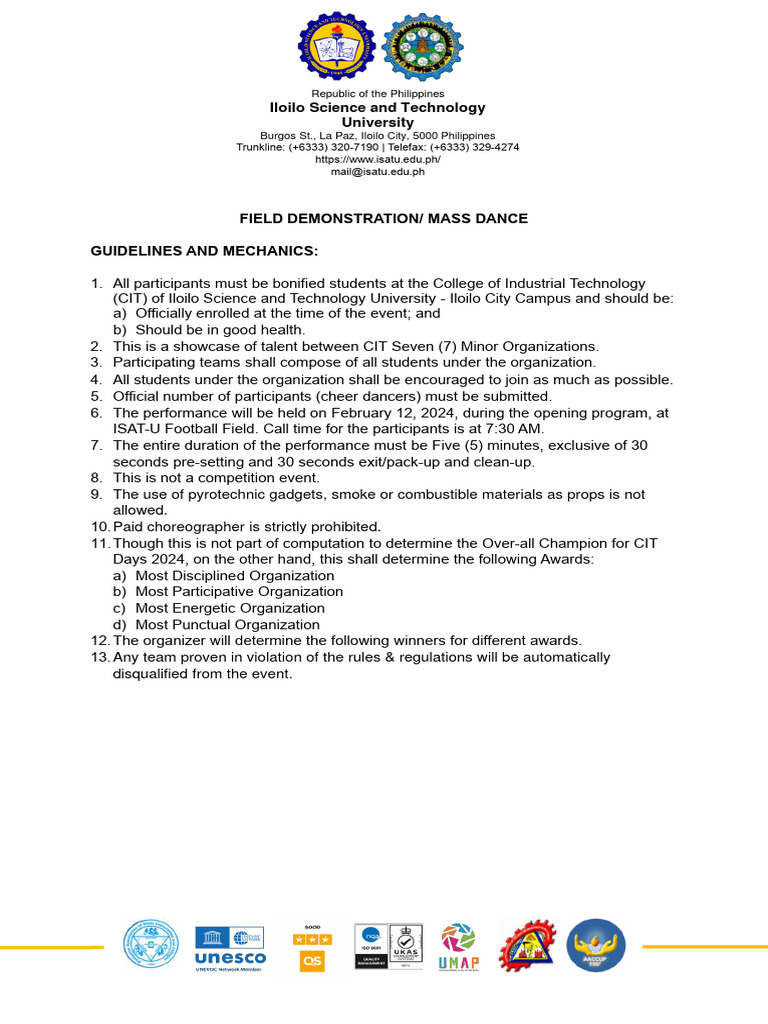 Field Demonstration Guidelines and Mechanics | PDF | Dances | Entertainment