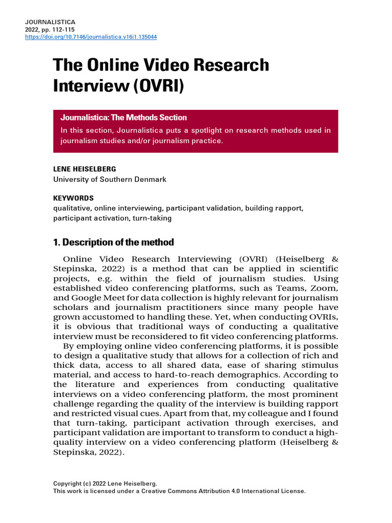 The Online Video Research Interview (OVRI) : Journalistica: The Methods ...
