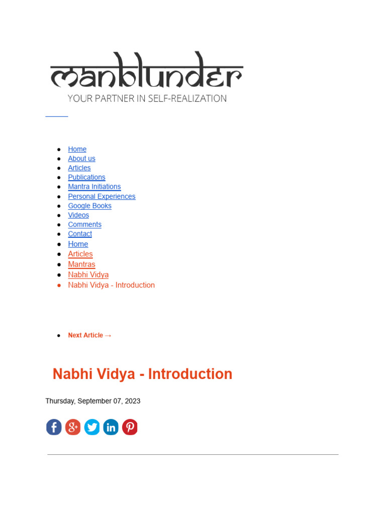 Nabhi Vidya - Introduction | PDF | Devi | Mantra
