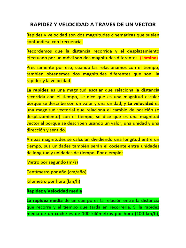 Rapidez y Velocidad A Traves de Un Vector Exposicion | PDF | Vector Euclidiano | Velocidad