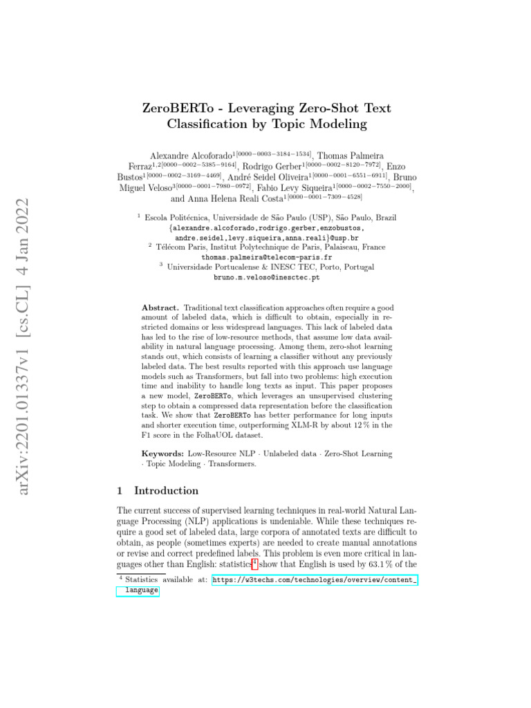 ZeroBERTo - Leveraging Zero-Shot Text | PDF | Learning | Cognitive Science