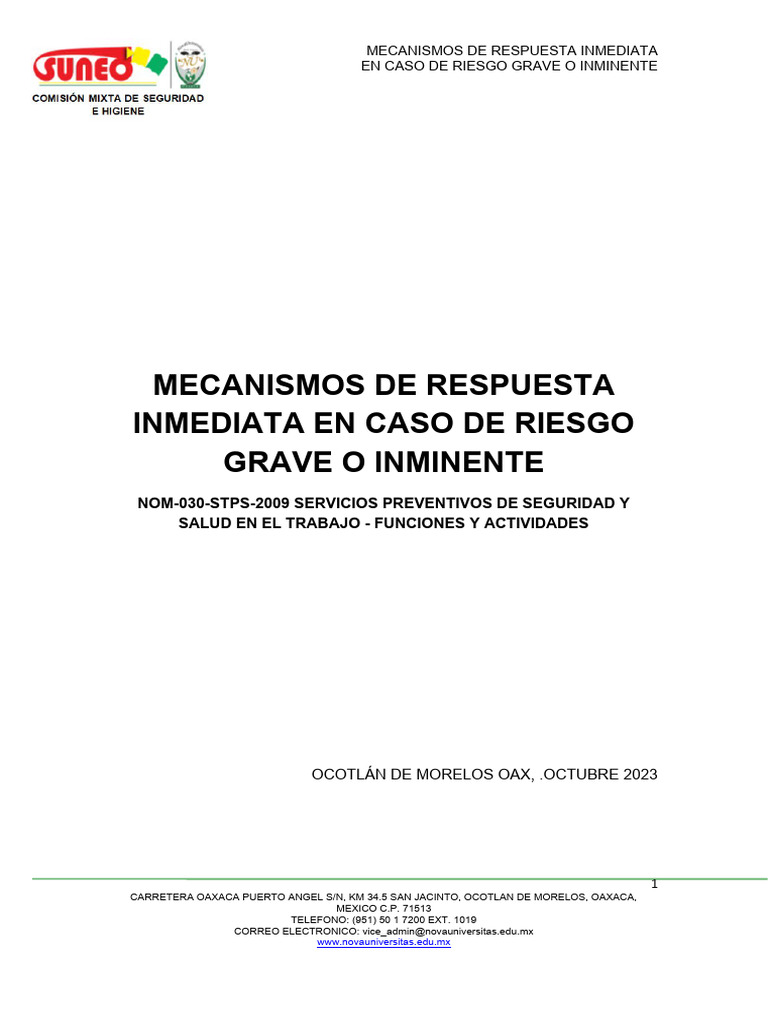 72 Mecanismos de Respuesta Inmediata en Caso de Riesgo Grave o ...