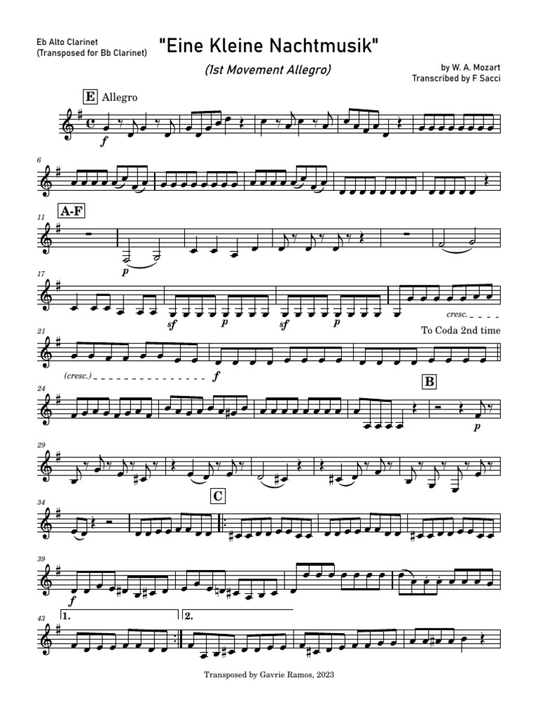 Mozart's "Eine Kleine Nachtmusik" Clarinet Transcription | PDF | Eine ...