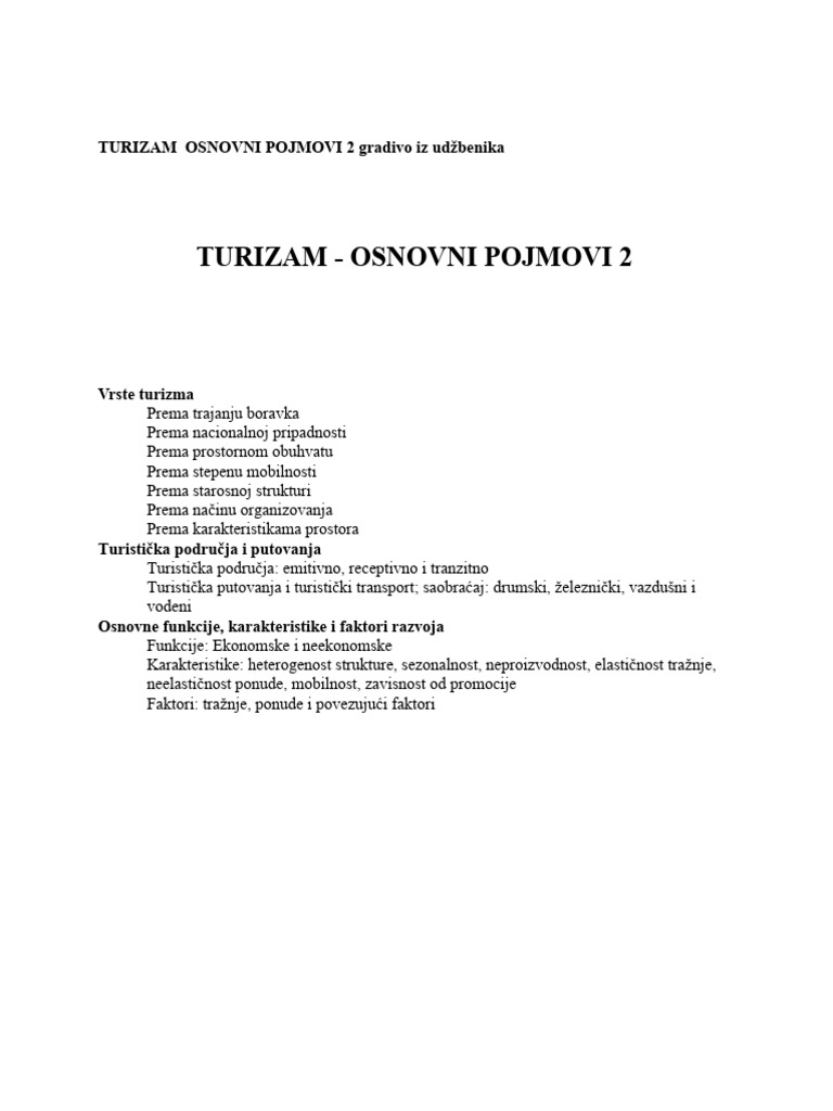Turizam Osnovni Pojmovi | PDF