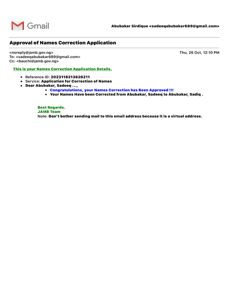 Approval of Names Correction Application | PDF