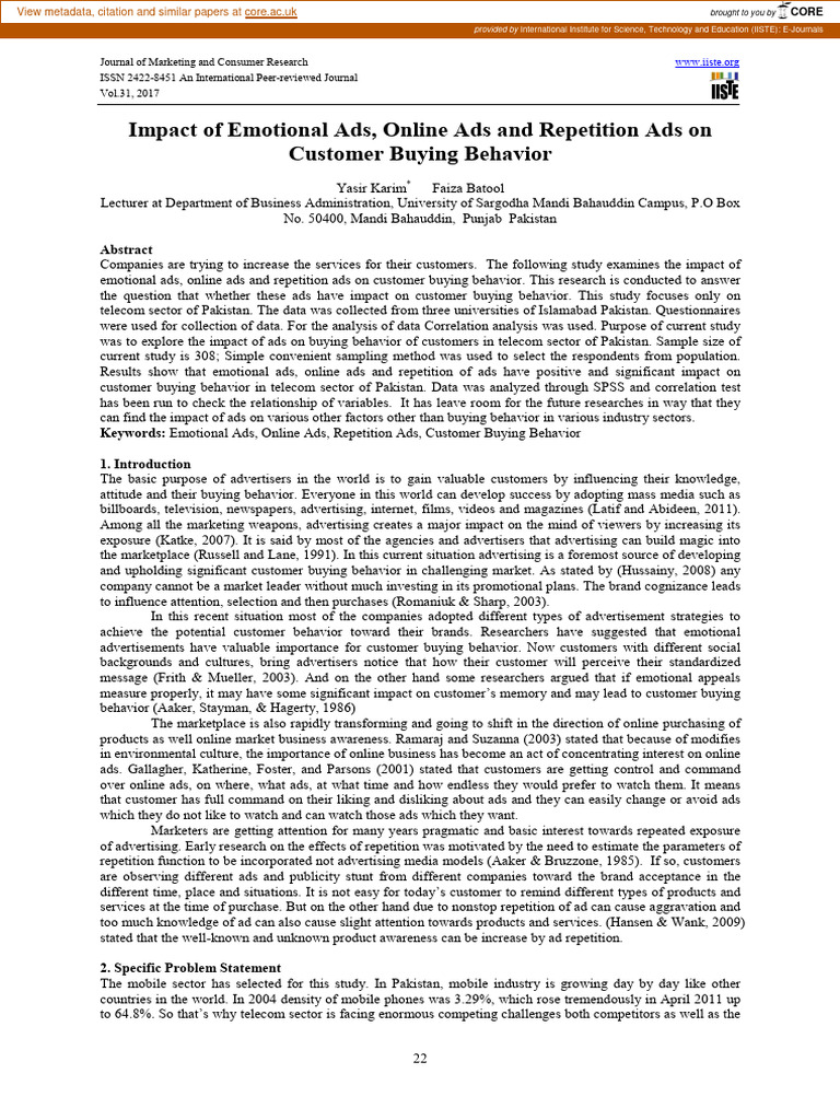 Impact of Emotional Ads, Online Ads and Repetition Ads On Customer ...