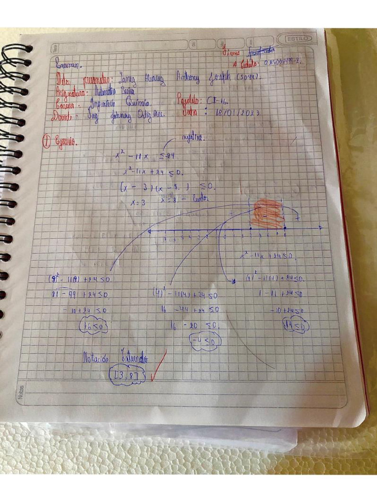 Prueba Matematicas-Anthony Yanez (3094) - CI-16 - Ingenieria Quimica | PDF