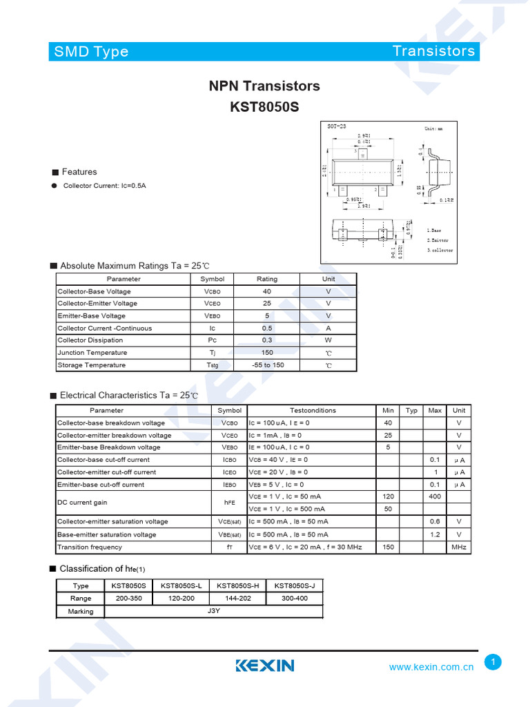 KST 8050 S | PDF | Bipolar Junction Transistor | Electronic Engineering