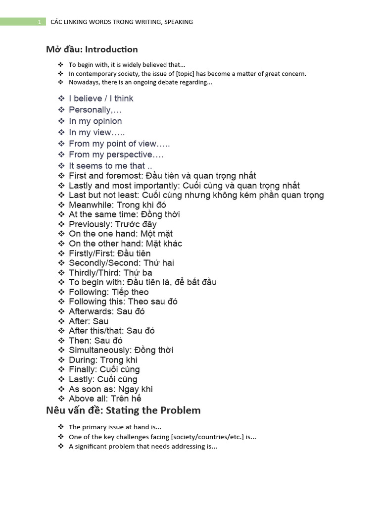 Các Linking Words Trong Writing | PDF | Reason