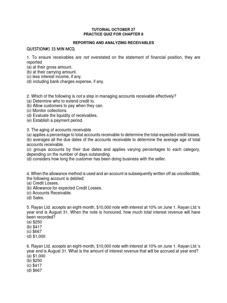 Acct 217 CHPT 8 Oct 27 Tutorial Practice Quiz | PDF | Credit Card | Business Economics