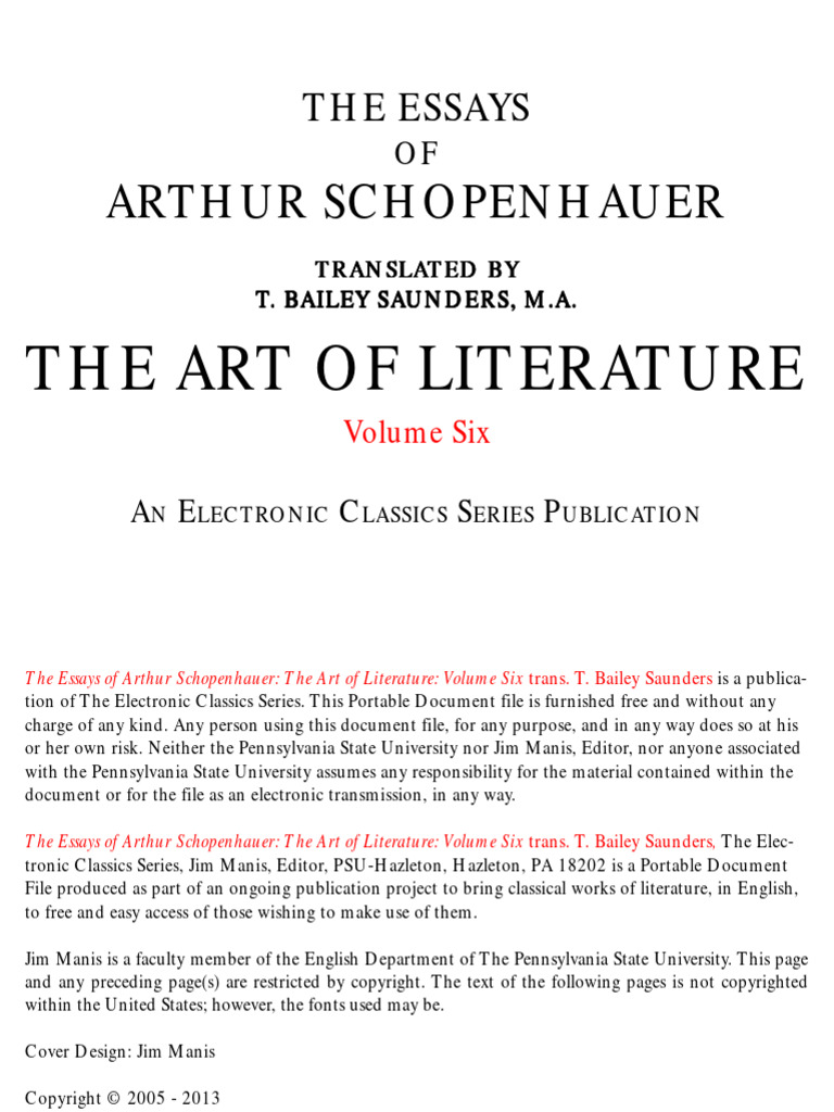 Schopenhauer, A - Essays, Vol. 6 (Penn State Electronic Classic ...