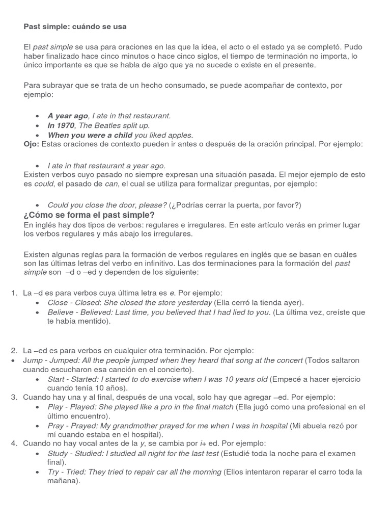 Past Simple Cuándo Se Usa | PDF | Importar | Química