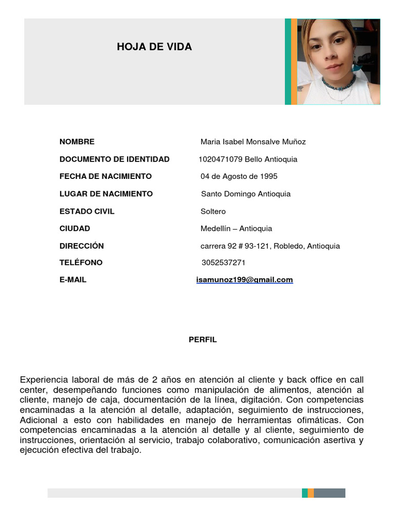 Hoja de Vida Maria Monsalve Muñoz - 1 | PDF | Business