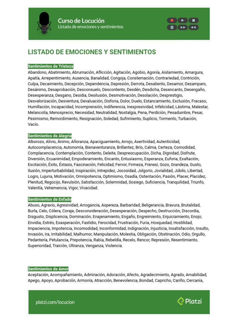 Listado de emociones y sentimientos | PDF | Psicología Social ...