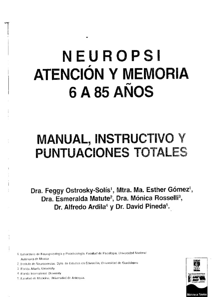 NEUROPSI Atencion y Memoria. Manual-Comprimido | PDF
