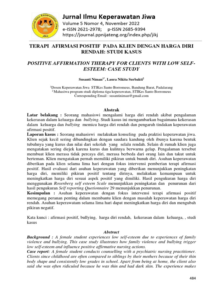 Terapi Afirmasi Positif Pada Klien Dengan Harga Diri Rendah Studi Kasus - Susanti Niman | PDF