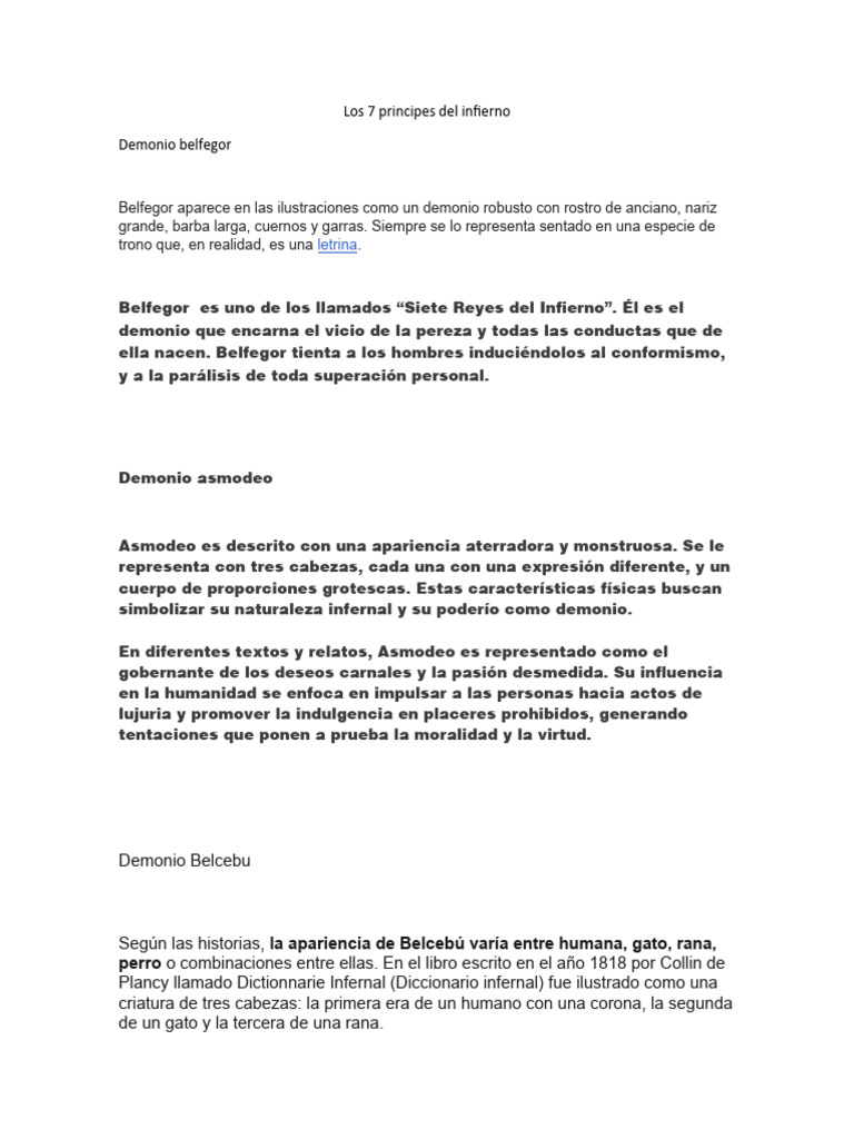 Los 7 Príncipes del Infierno y sus Roles | PDF | Satán | Demonios