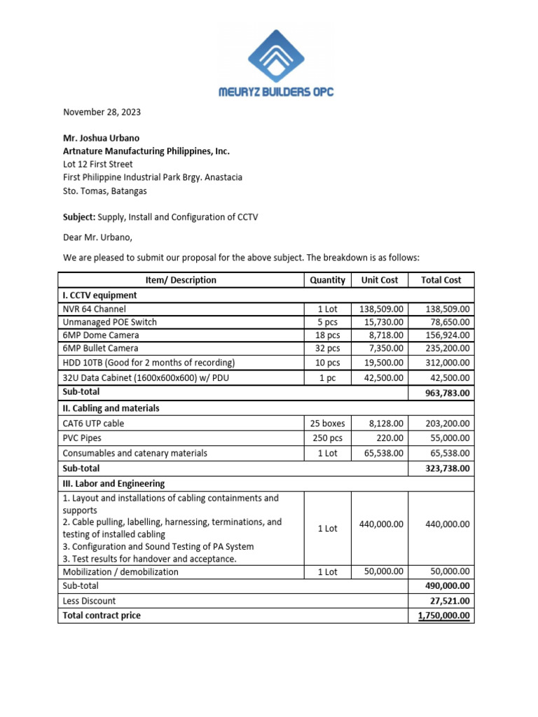 CCTV Installation Proposal 2023 | PDF | Computing | Business