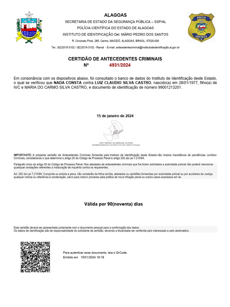 Certidão Nada Consta Estadual | PDF | Procedimento criminal | Crimes