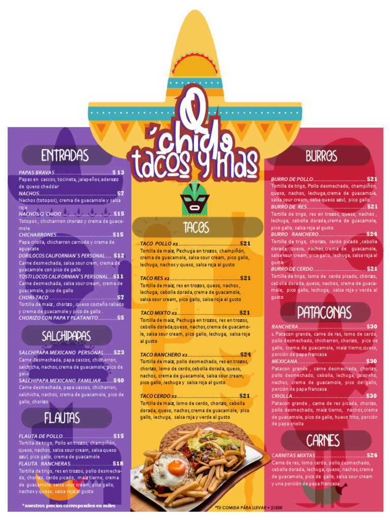 Carta Tacos 1 A Y B | PDF | Taco | Cocina latinoamericana