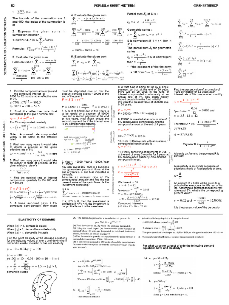 Formula Rsheets | PDF | Summation | Mathematical Objects