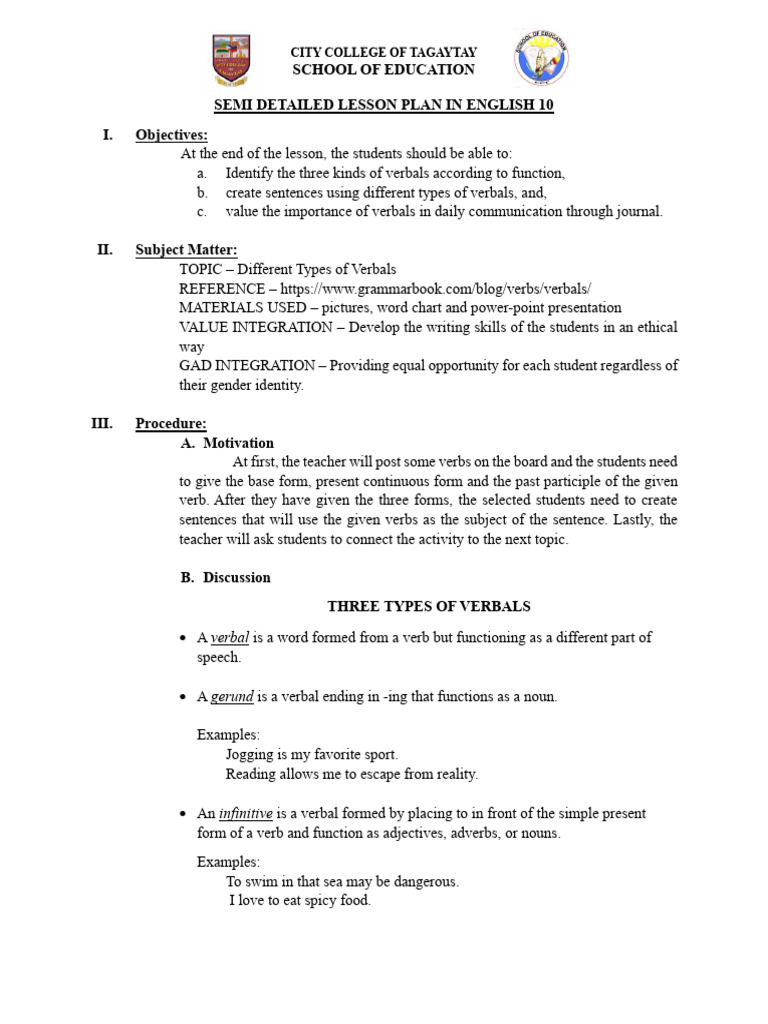 Preposition Lesson Plan for English 10 | PDF | Verb | Adjective