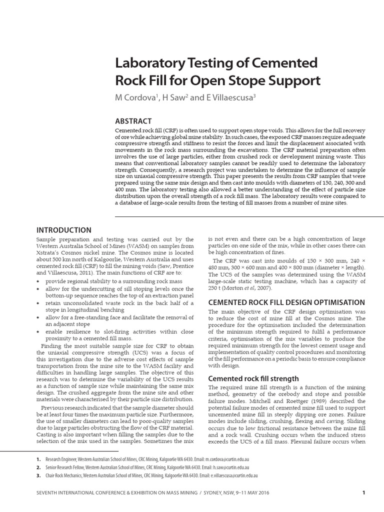 Laboratory Testing of Cemented Rock Fill | PDF | Strength Of Materials ...